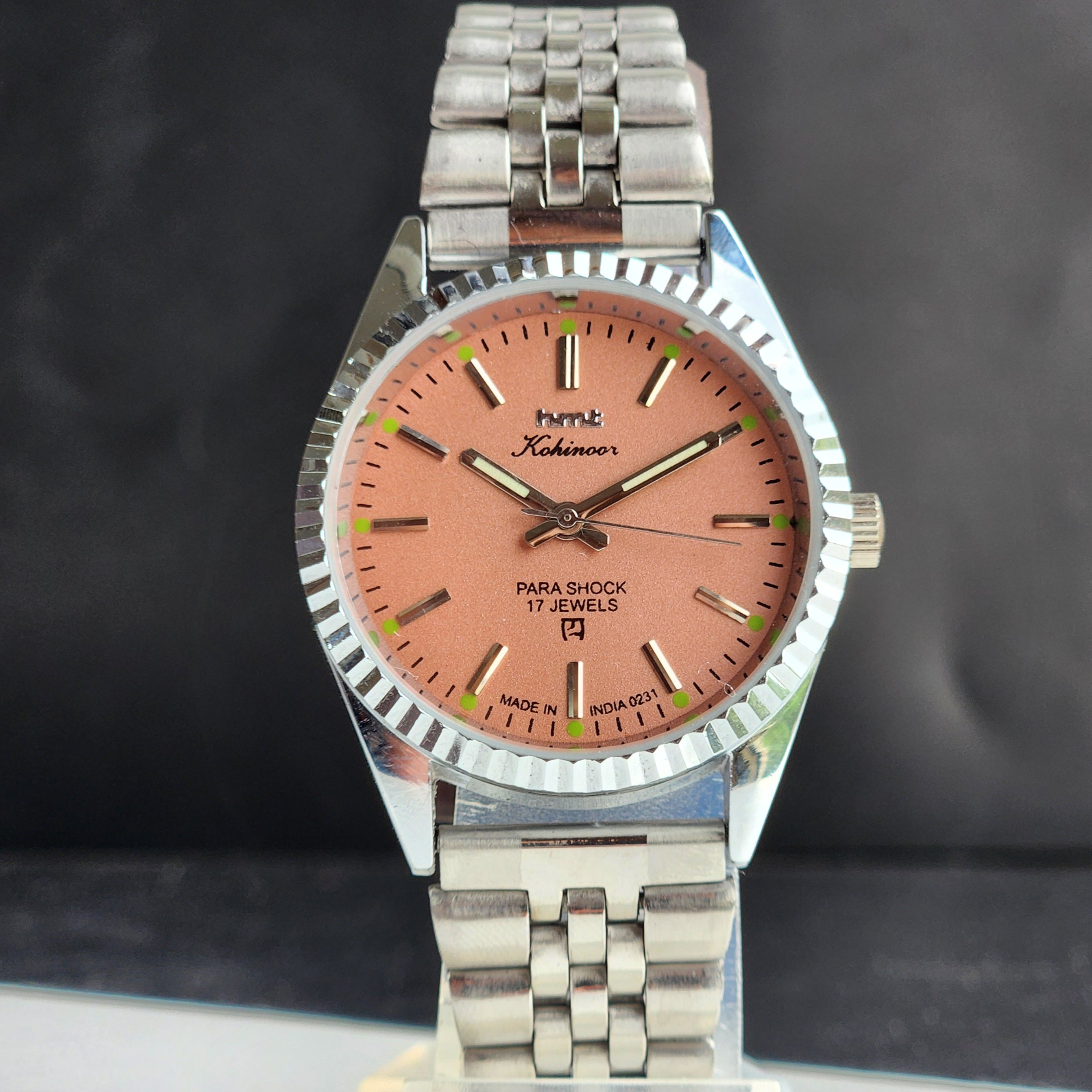 Vintage MOD HMT Kohinoor Hand Winding 17 Jewels Grey Face Fluted Bezel ...