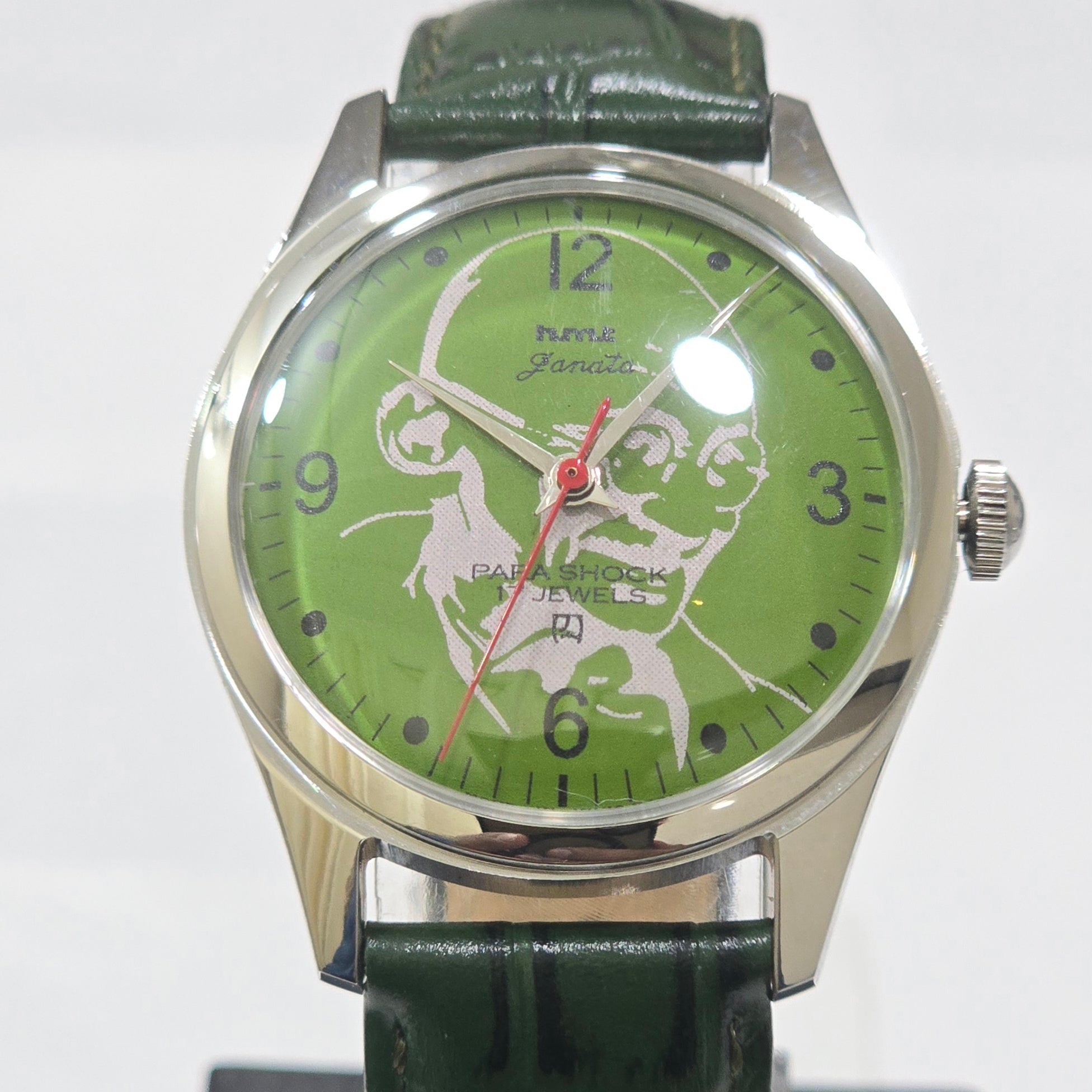 Vintage MOD HMT Janata Gandhi Hand Winding 17 Jewels Green Face Green ...