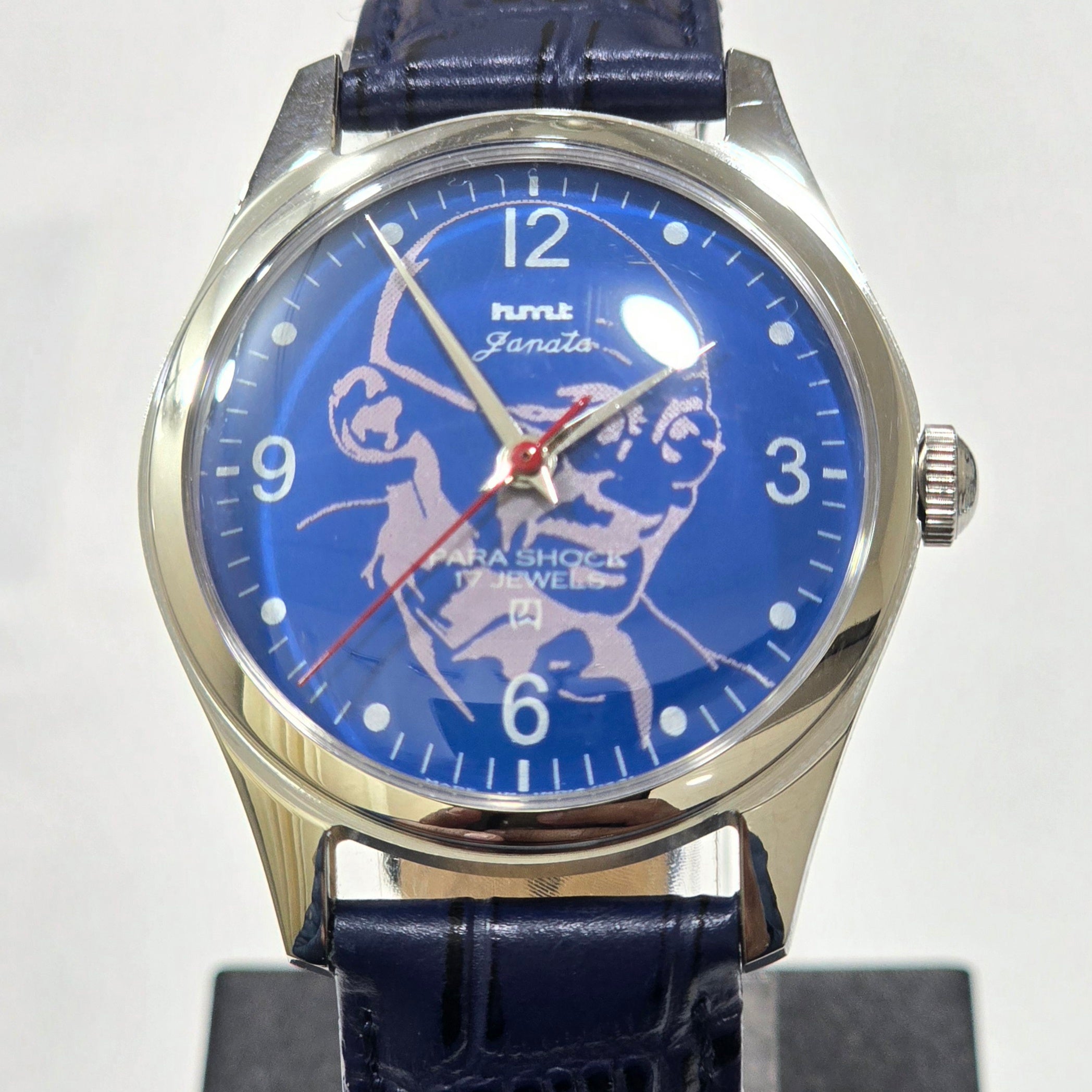 Vintage MOD HMT Janata Gandhi Hand Winding 17 Jewels Blue Face Blue Le ...